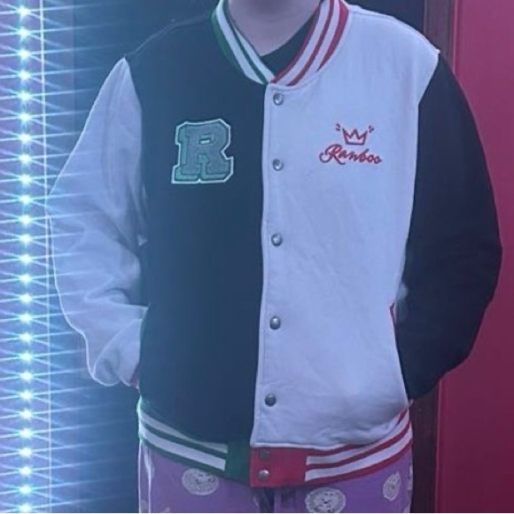 Jackets & Coats | Ranboo Varsity Jacket Red Green Black White ...